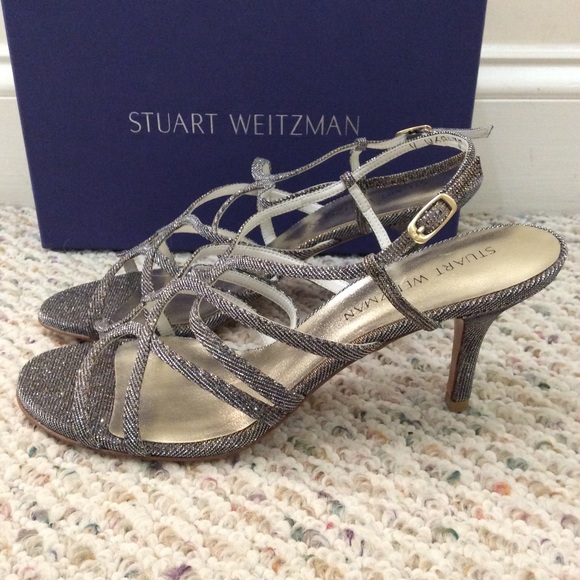 Stuart Weitzman | Shoes | Stuart Weitzman Silver Strappy Sandal Heels ...